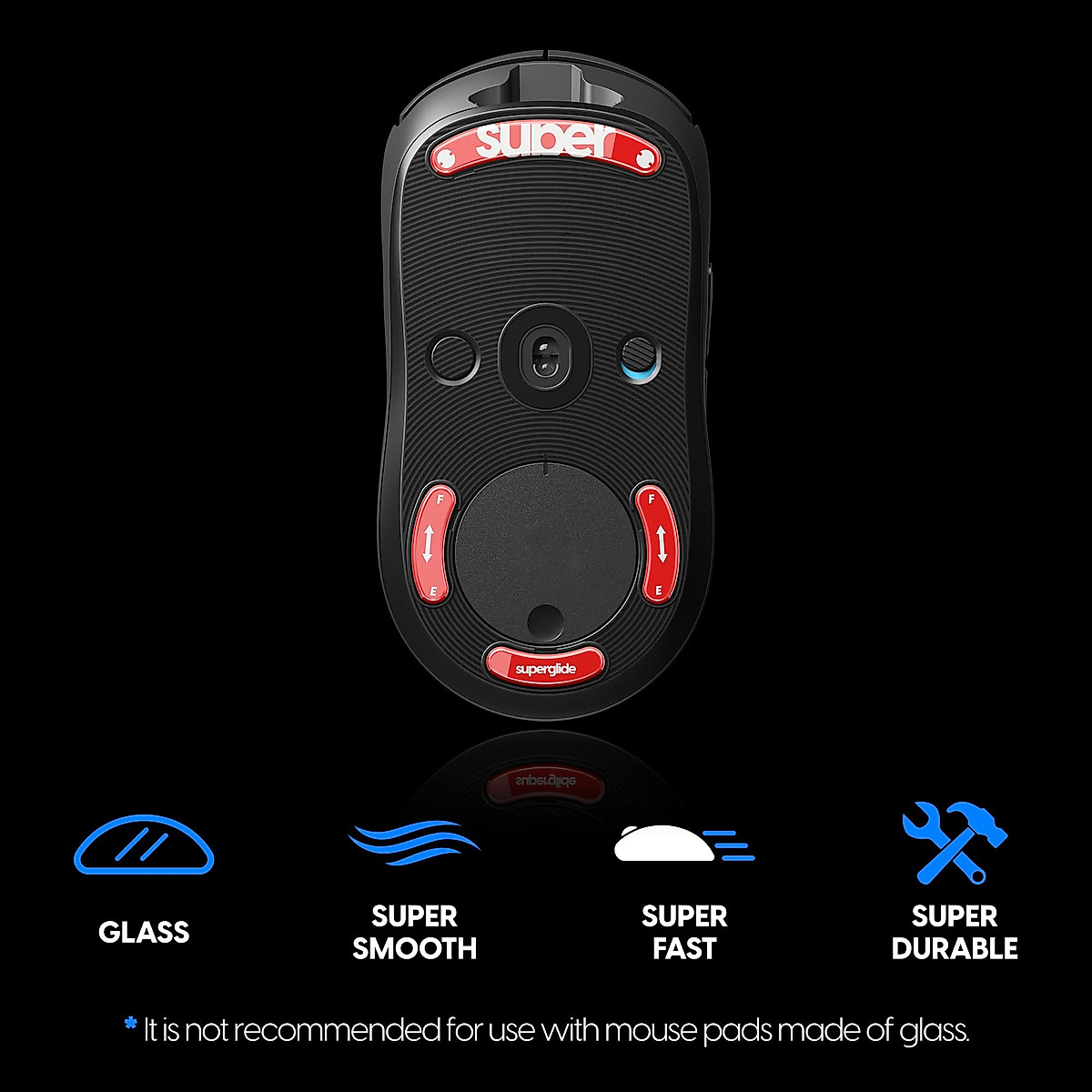 Superglide - Fastest and Smoothest Mouse Feet/Skates Made with Ultra Strong Flawless Glass Super Fast Smooth and Durable Sole for Logitech GPro Wireless [RED] - FE Limited Edition