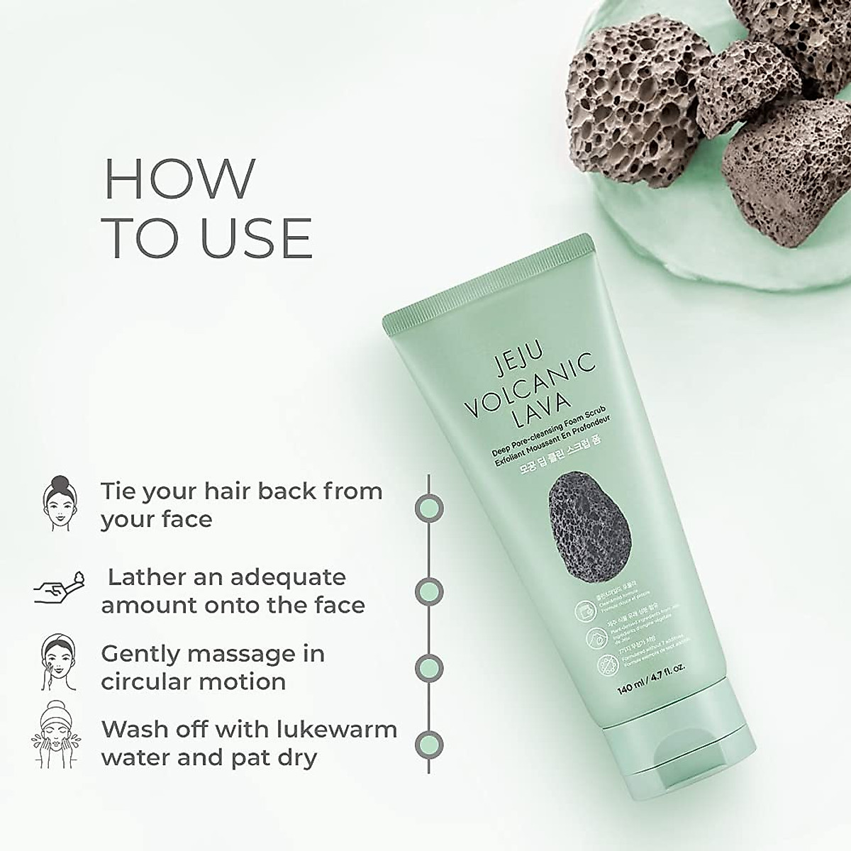 The Face Shop Jeju Volcanic Lava Deep Pore Cleansing Foam Scrub - Absorbs Sebum Pore Cleanser - Pore Control Exfoliating Face Wash Face Scrub - Blackhead Removal - Korean Skin Care Face Exfoliator