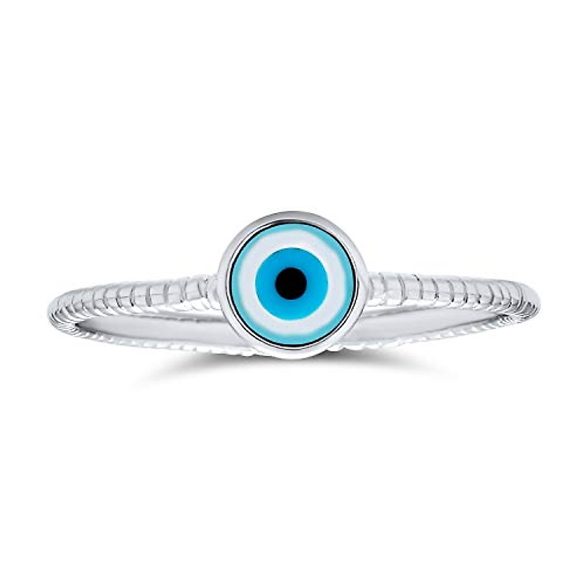 Bling Jewelry Minimalist Simple .925 Sterling Silver Midi Knuckle 1MM Band Stackable Evil Eye Ring For Teen For Girlfriend