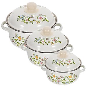 Luxshiny 3pcs Set Enamel Pot Enamelware Pot Double Ear Soup Pot Enamel Casserole Small Pots for Cooking Enamel Cooking Pot Noodles Pot Stockpots for Cooking Stock Pot Food Vintage