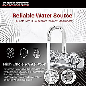 Kitchen Sink Faucet Wall Mount - DuraSteel 4" Center Commercial Kitchen Sink Faucet with 3-1/2" Gooseneck Spout - Dual Knob Handles - Brass Constructed & Chrome Polished