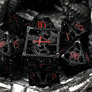 DND Metal Hollow Dragon Dice Set - D&D Black Red Polyhedral Dice (Free Metal Box) Suitable for Pathfinder RPG Board Game Dice (Black Red)