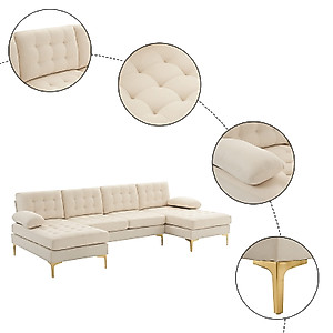 Imseigo 110" Modern Large Reversible Sectional Sofa,Modular Living Room U-Shape 4-Seater Couch with Linen Fabric for Small Space,with Extra Wide Chaise Lounge (Linen Fabric, Lattice Creamy White)