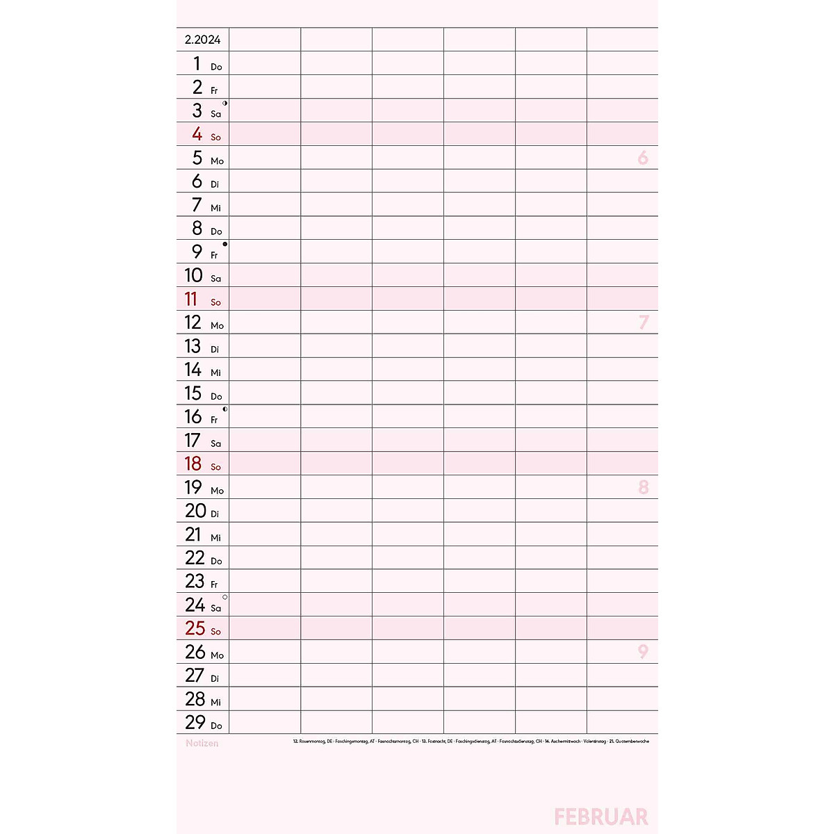 Family Planner XL 2024 with 6 Columns - Family Timer 26 x 45 cm - Offset Paper - with Holiday Dates - Wall Planner - Family Calendar - Alpha Edition