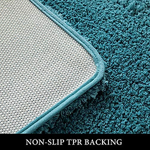 MIULEE 2pc 20''x30'' Bath Rugs and 20''x24'' Toilet Bath Mat, Non Slip Shaggy Absorbent Bathroom Rugs Set 3 Pieces, Teal