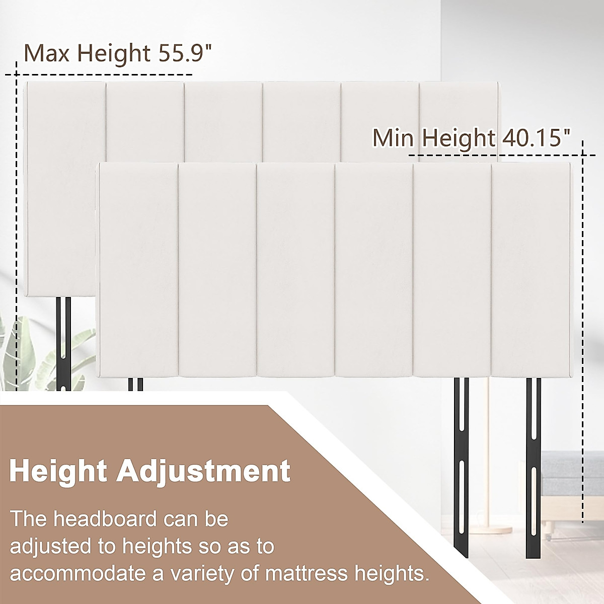 HAOBO Home Upholstered Headboard Foldable King Size Headboards Eastern King/California King Faux Leather Panel with Height Adjustments-White