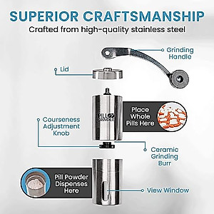 B&C Home Goods Pill Crusher - Stainless Steel Pill Grinder - Large Capacity Pill Crusher - Grind Pills into Fine Powder - Mills for Feeding Tube, Pets & Kids