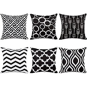 Top Finel 100% Durable Canvas Square Decorative Throw Pillows Cushion Covers Pillowcases for Sofa,Set of 6,18×18 Inch-Black