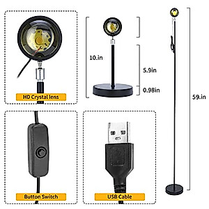 LEBROMI Sunset Lamp Projector Led Lights Floor lamp for Bedroom Night Light RGB Lights Sun Sunlight Sunrise Lamp 10w 360° Rotation Mood Lighting Home/Room Decor Halloween Christmas Gifts for Women