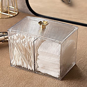 Chris.W 2 Pack Cotton Pad Holder, Acrylic Qtip Dispenser Box with Lid, Clear Cotton Swab Ball Organizer Storage, Bathroom Jar Canister Container 3 Compartment for Makeup Pads Sponges Cosmetics