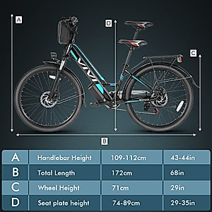 Vivi Electric Bike 500W, 26" Ebike for Adults Electric Bicycle Step Through with Removable 36V 288Wh Lithium Battery, 20MPH Commuter Ebike, Up to 50 Miles, Cruise Control, Professional 7 Speed