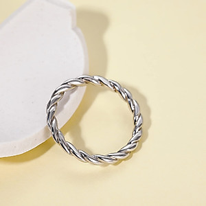 EAMTI 925 Sterling Silver Ring 2mm Stacking Twist Rope Ring Engagement Wedding Band 8