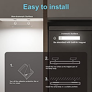 3 Color Led Closet Light, 66-Led Dimmable USB Rechargeable Motion Sensor Magnetic Under Cabinet Lights 1100mAh Battery Operated White Strip Lighting, 20cm/7.8inch
