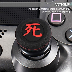Playrealm FPS Thumbstick Extender & Printing Rubber Silicone Grip Cover 2 Sets for PS5 Dualsenese & PS4 Controller (Death of Kanji)