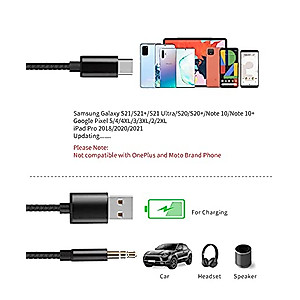 USB C to 3.5mm Aux Cable, 2 in 1 USB C to 3.5mm Car Stereo Aux Headphone Jack Cable with USB C Charging Compatible with Samsung Galaxy S23/S22 Ultra/S21/S21FE/S20/Note 20, Pixel 7/7Pro/6/6Pro/5/4/3XL