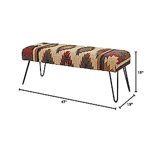 Deco 79 Metal Tribal Bench with Metal Hairpin Legs, 47" x 19" x 16", Multi Colored