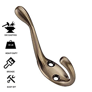 5-Pack Heavy Duty Coat Hooks Hardware Wall Mounted Metal Hanging Hooks Antique Copper Hooks Wall Hooks Double Coat Hanger