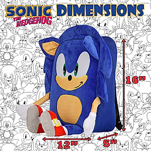 AI ACCESSORY INNOVATIONS Sonic The Hedgehog Backpack for Boys, Plush Padded Bookbag with Adjustable Shoulder Straps, Sonic Schoolbag with 3D Arms, Legs and Ears, Durable School Bag for Kids, Blue