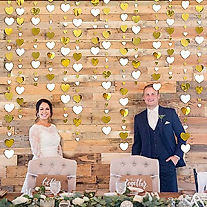 52Ft White and Gold Heart Garland Hanging Love Heart Streamer Banner for Anniversary Bachelorette Valentines Day Mothers Fathers Day Engagement Wedding Bridal Shower Birthday Party Decoration Supplies