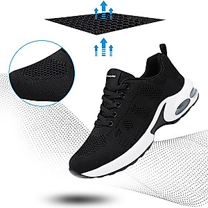 Cozystep Women's Walking Shoes Lightweight Running Sports Shoes Breathable Mesh Fashion Sneakers. Black-a