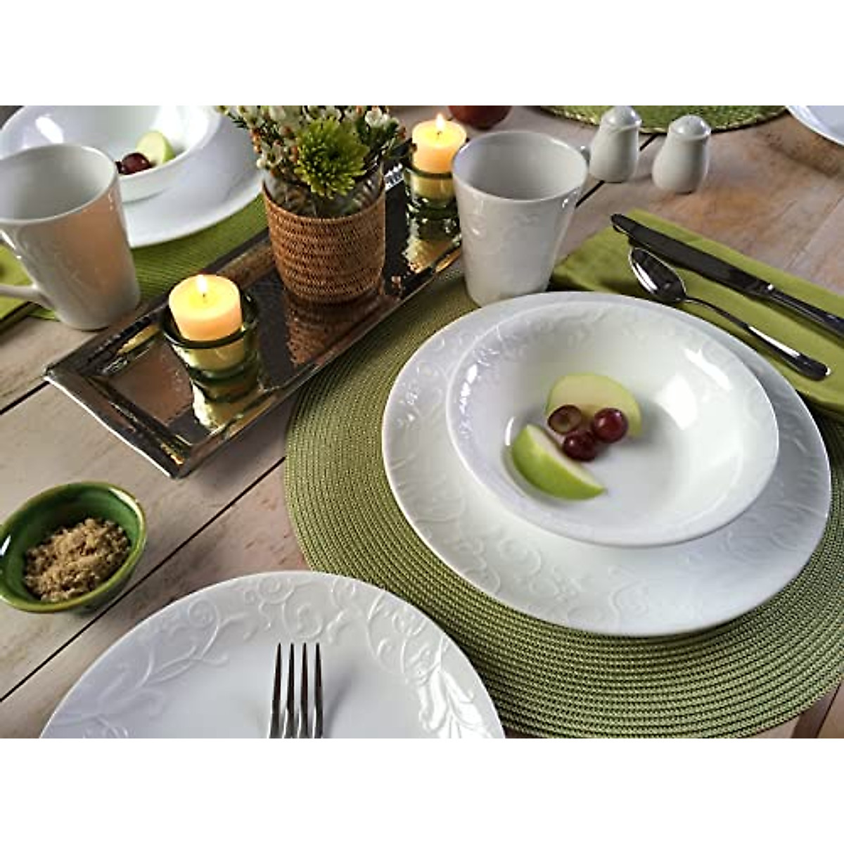 Corelle Vitrelle 4-Pieces 8.5" Glass Salad/Appetizer Plates, Chip & Crack Resistant Glass Dinnerware Set Plates, Bella Faenza