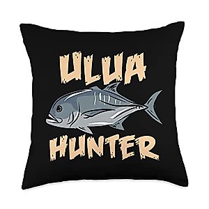 Hawaii Ulua Fishing Giant Kingfish Giant Trevally Ulua Hunter Fishing Throw Pillow, 18x18, Multicolor