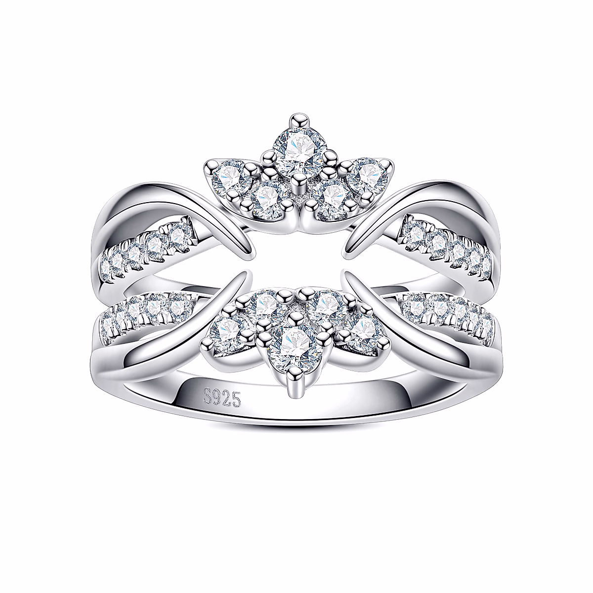 CannyCat Vine Moissanite Ring Enhancers 2 pieces Wrap Guard for Moissanite Engagement Anniversary Ring Platinum-Plated Silver Curved Eternity Wedding Bands for Women Stacking Rings (8)