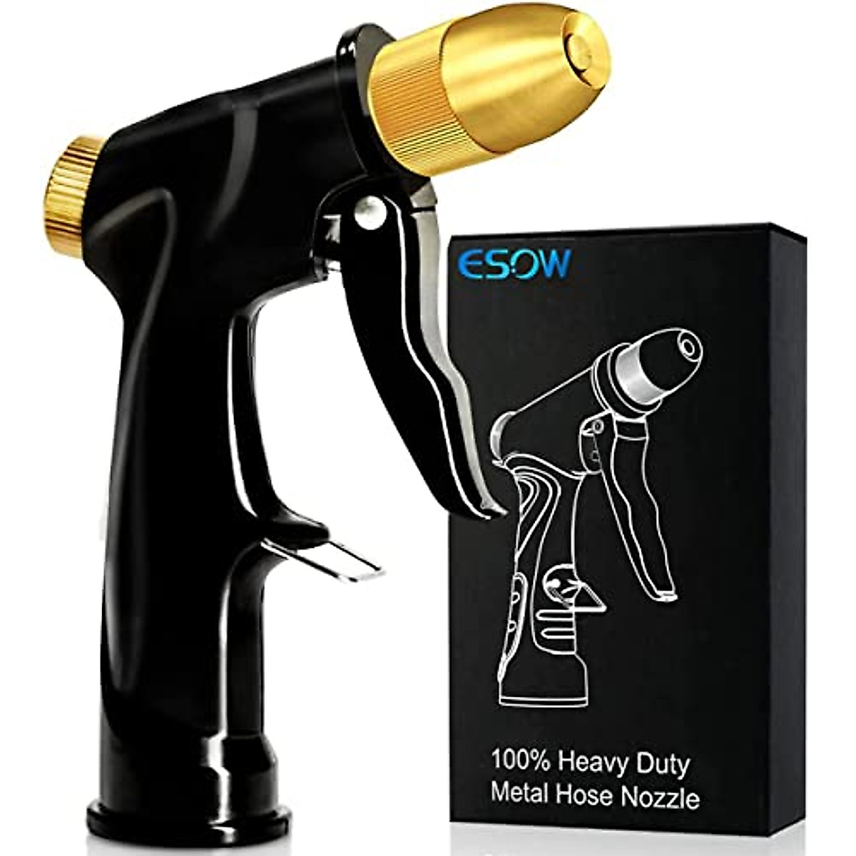 ESOW Garden Hose Nozzle, 100% Heavy Duty Metal Spray Gun with Full Brass Nozzle, High Pressure Watering Nozzle, Adjustable Spray Water Flow for Watering Plants, Showering Pet, Washing Car, Cleaning