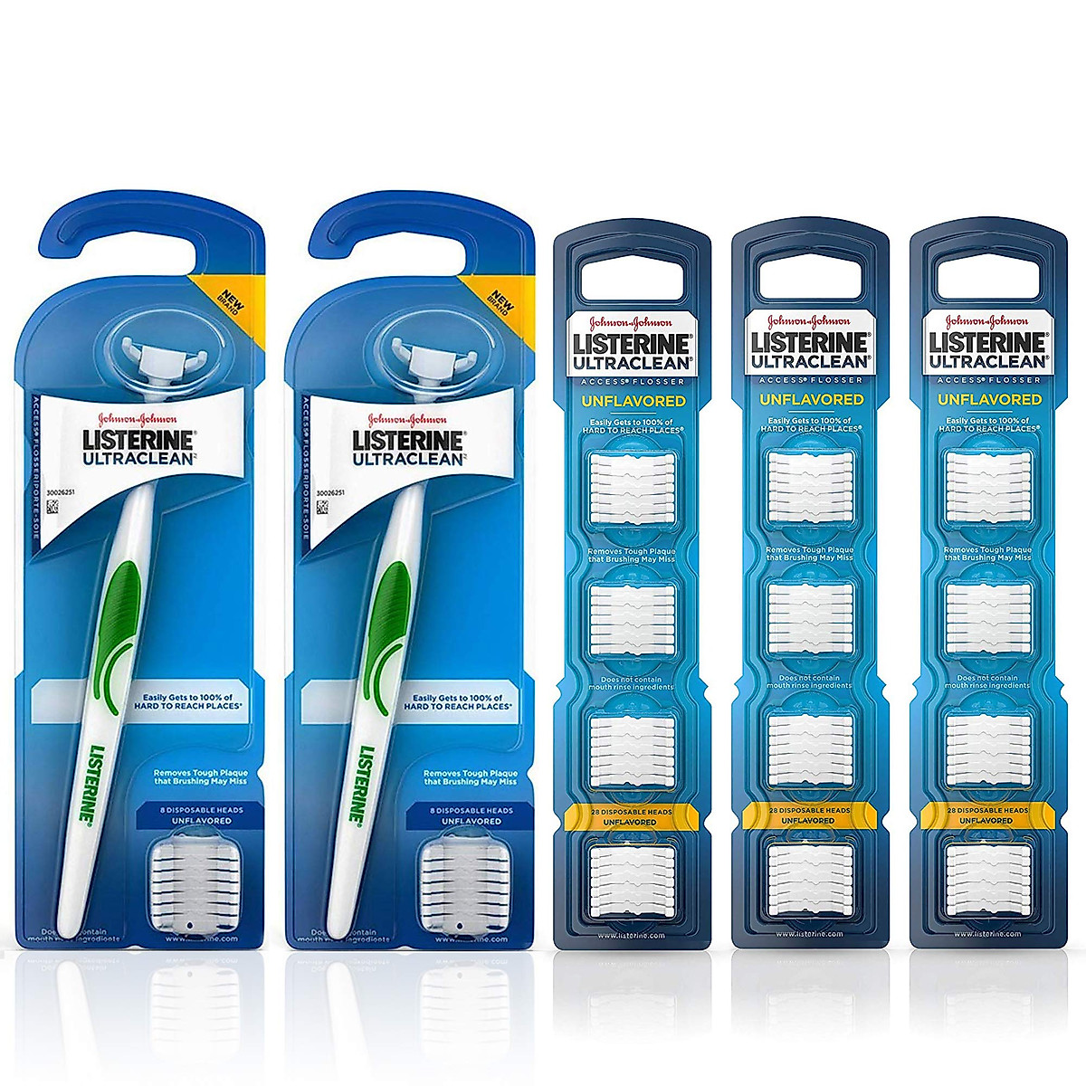 Listerine Ultra-Clean Access Flosser with Two Handles and 100 Disposable Snap Head, Clean Hard to reach Places