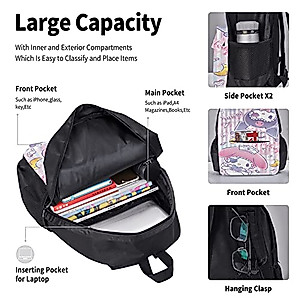 ORPJXIO Backpack 3 Piece Set Kuromi Anime My Melody Laptop Backpack Pencil Case Lunch Bag Combination For Travel Work Camping