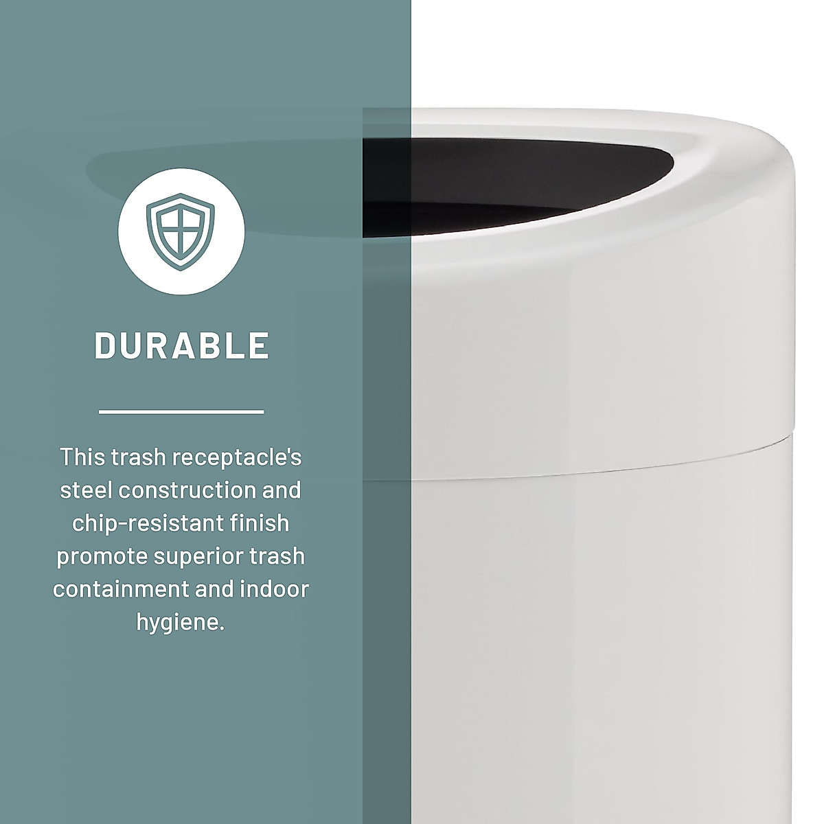 Safco Open-Top Modern Trash Can, Durable & Puncture-Resistant Stainless Steel, 14 Gallon, White