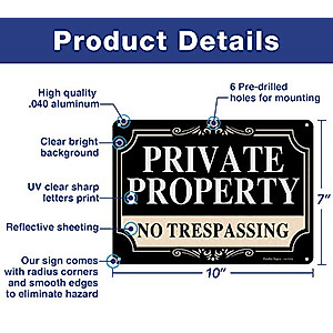 2 Pack No Trespassing Signs Private Property,10x7 Inch Rust Free Aluminum Metal Sign,Reflective,Fade Resistant,UV Protected,Weatherproof Up to 7 Years Indoor/Outdoor Use