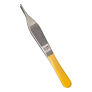 German Grade Adson Dressing Forceps Micro 4.75" with Tungsten Carbide Inserts and Gold Handle Premium Dental Instruments Cynamed