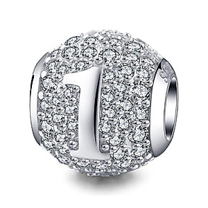 Sterling Silver Commemorative Number 1 Charm Bead fit Pandora 3mm Snake Bracelet for Women, 925 Number One Bead for Jewelry Making, Birthday Christmas Thanksgiving Day Gift Jewelry