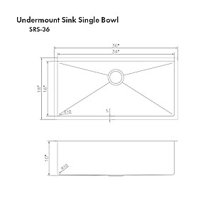 ZLINE 36" Meribel Undermount Single Bowl Stainless Steel Kitchen Sink with Bottom Grid (SRS-36)