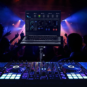 SanLead Projector Laptop Tripod Stand, Portable Tripod Shelf DJ Laptop Stand Height Adjustable Up to 54 Inches Projector Mount with Gooseneck Phone Holder, Detachable Universal Tripod Stand, Black