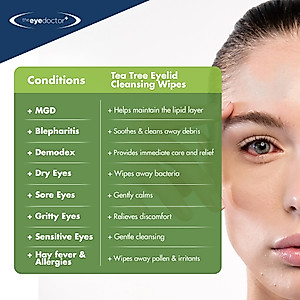 The Eye Doctor Tea Tree Oil Eyelid Wipes x80- - Eyelid Wipes For Blepharitis, MGD, Dry Eye & Demodex - Eyelid Cleanser - Lid Scrub For Eyes - Eyelid Scrub