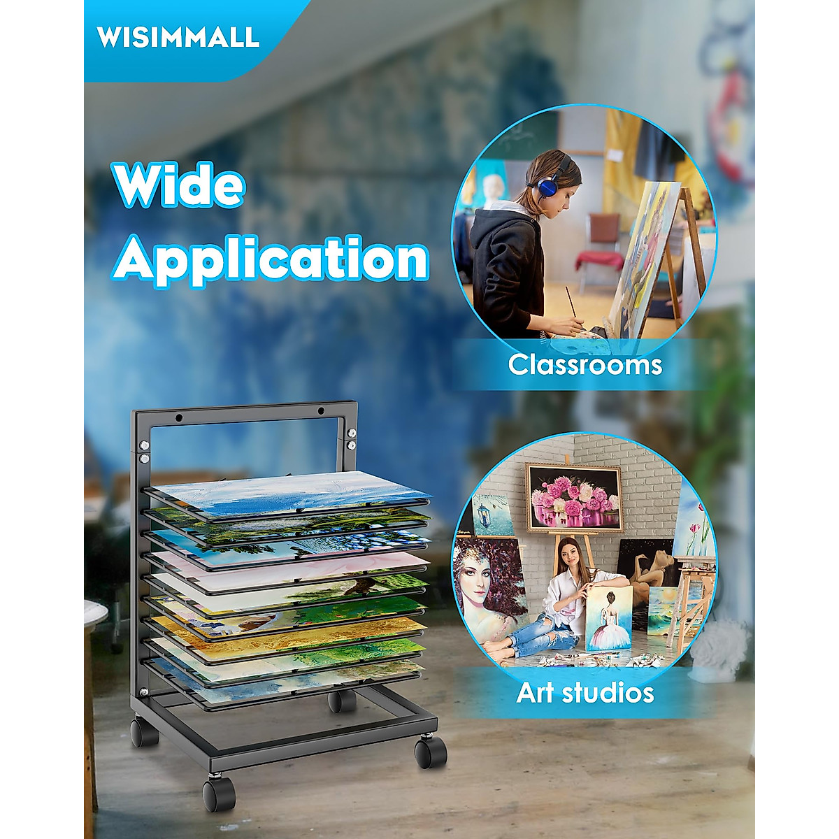 WISIMMALL Art Drying Rack, Paint Drying Rack with 9 Removable Shelves,Wall Art Storage Drying Rack with Wheels for Classrooms & Art Studios(9 Shelves)
