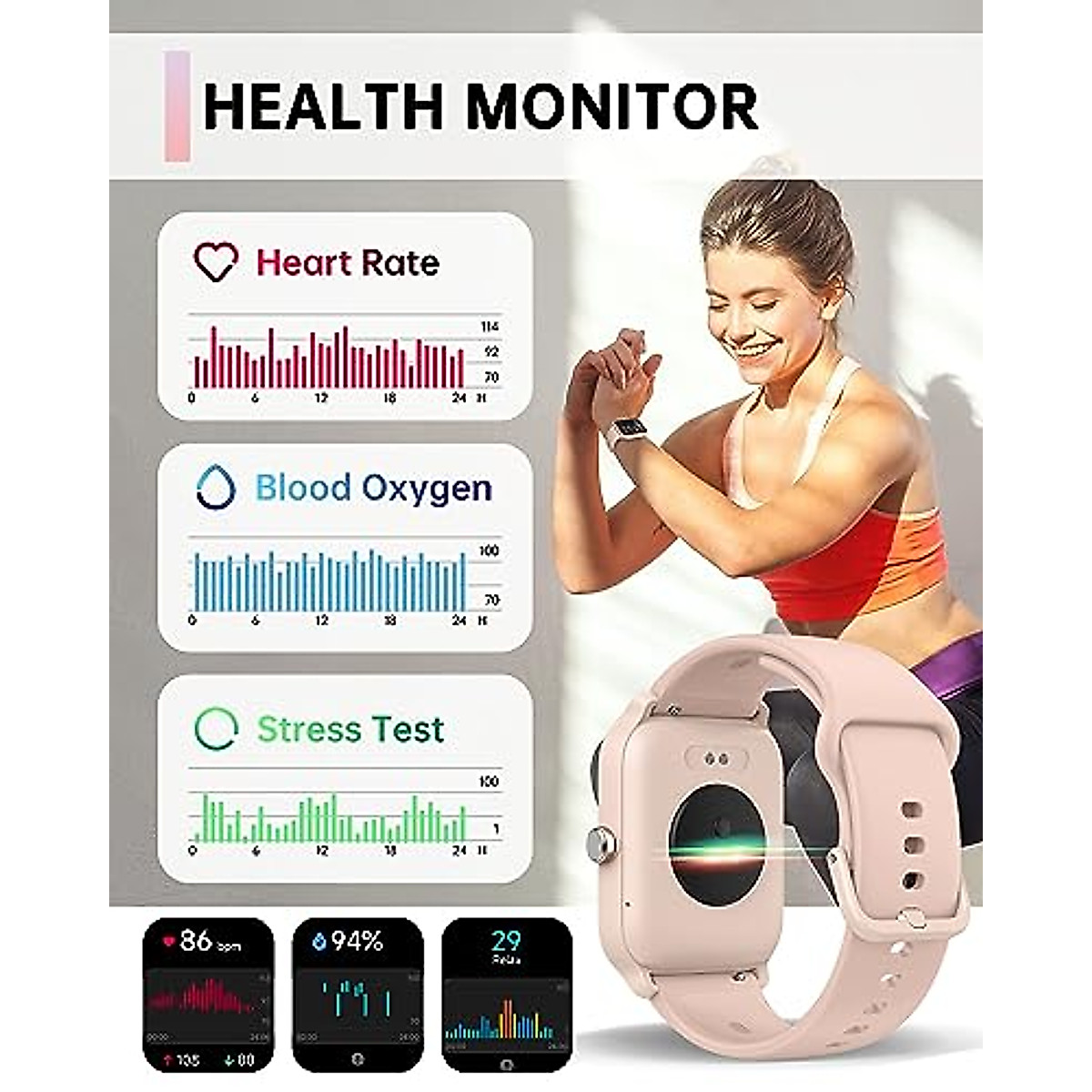 Smart Watch for Women, Answer Make Call, Alexa Built-in, 1.8" Touch Screen Fitness Tracker with 100+ Sport Modes, Heart Rate Blood Oxygen Sleep Monitor, IP68 Waterproof watch for iPhone Android