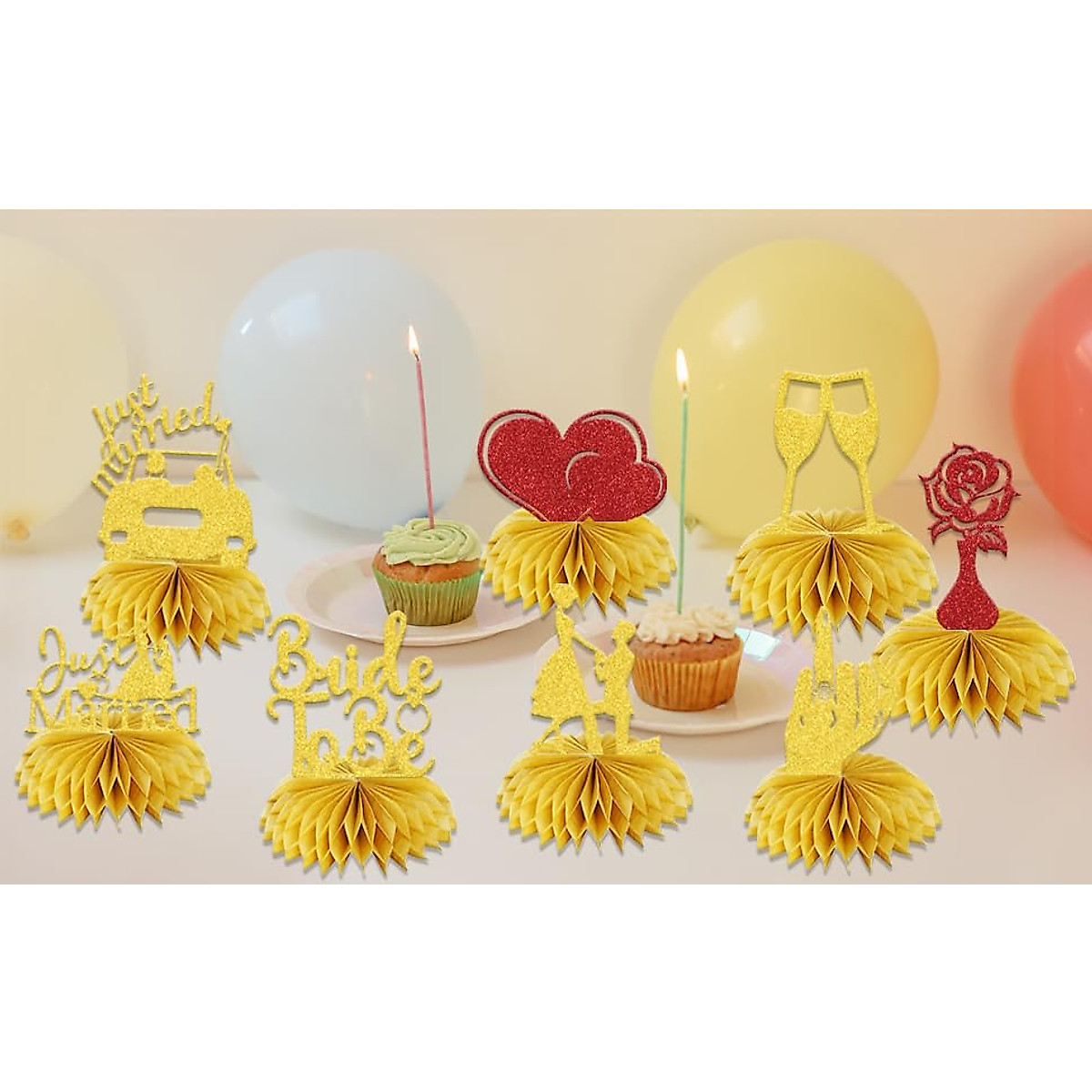 8 PCS Engagement HoneyComb Centerpiece, Bachel*rette Party Decorations Honeycomb Centerpieces, Bridal Shower Engagement Party Decorations Sign