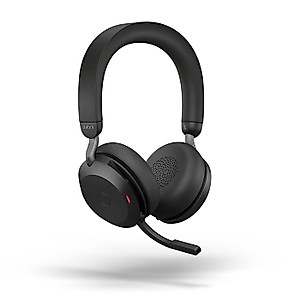 Jabra Evolve2 75 PC Wireless Headset with Charging Stand and 8-Mic Technology - Dual Foam Stereo Headphones with Advanced Active Noise Cancelling, USB-C Bluetooth Adapter and UC Compatibility - Black