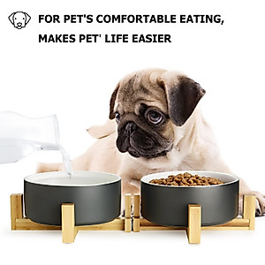 Y YHY Ceramic Dog Bowls, 32 Oz, Matte Black, Bamboo Stand, Suitable for Multiple Pets