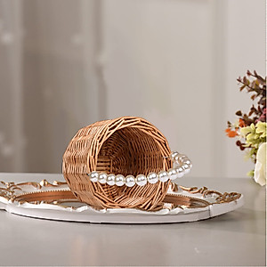 BETAULIFE Wicker Rattan Flower Girl Basket,Pearl Handle Flower Girl Basket,Wedding Flower Girl Basket and Home Decorations.