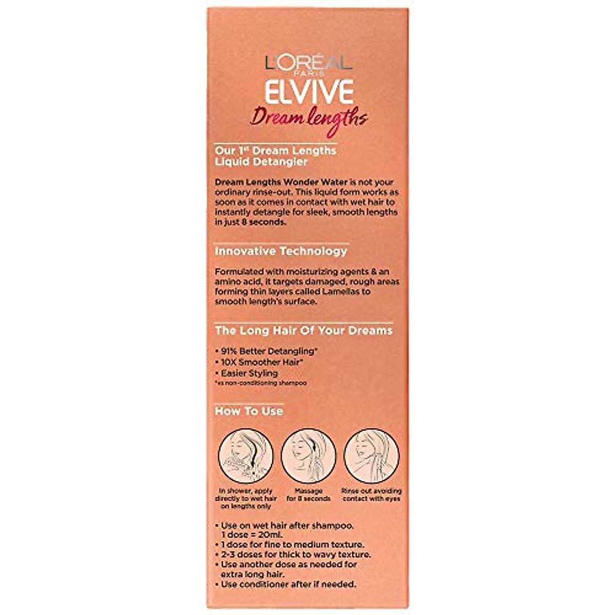 L'Oreal Paris Elvive Dream Lengths 8 Second Wonder Water Detangling Lamellar Rinse Out, 6.8 Ounce