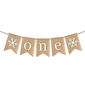 SWYOUN Burlap Snowflake One Banner 1st Winter Birthday Party Highchair Supplies