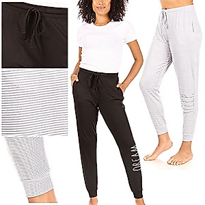 Rae Dunn Women's Sleepwear, Sleep & Dream 2-Pack Pajama Joggers for Women with Pockets, Pajama Pants for Women, Light Gray and Black, Large