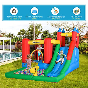 Outsunny 6-in-1 Kids Bounce House Inflatable Water Slide with Pool, Water Cannon, Climbing Wall, Inflator Included, Jumping Castle Kids Backyard Activity Outdoor Water Play Toy