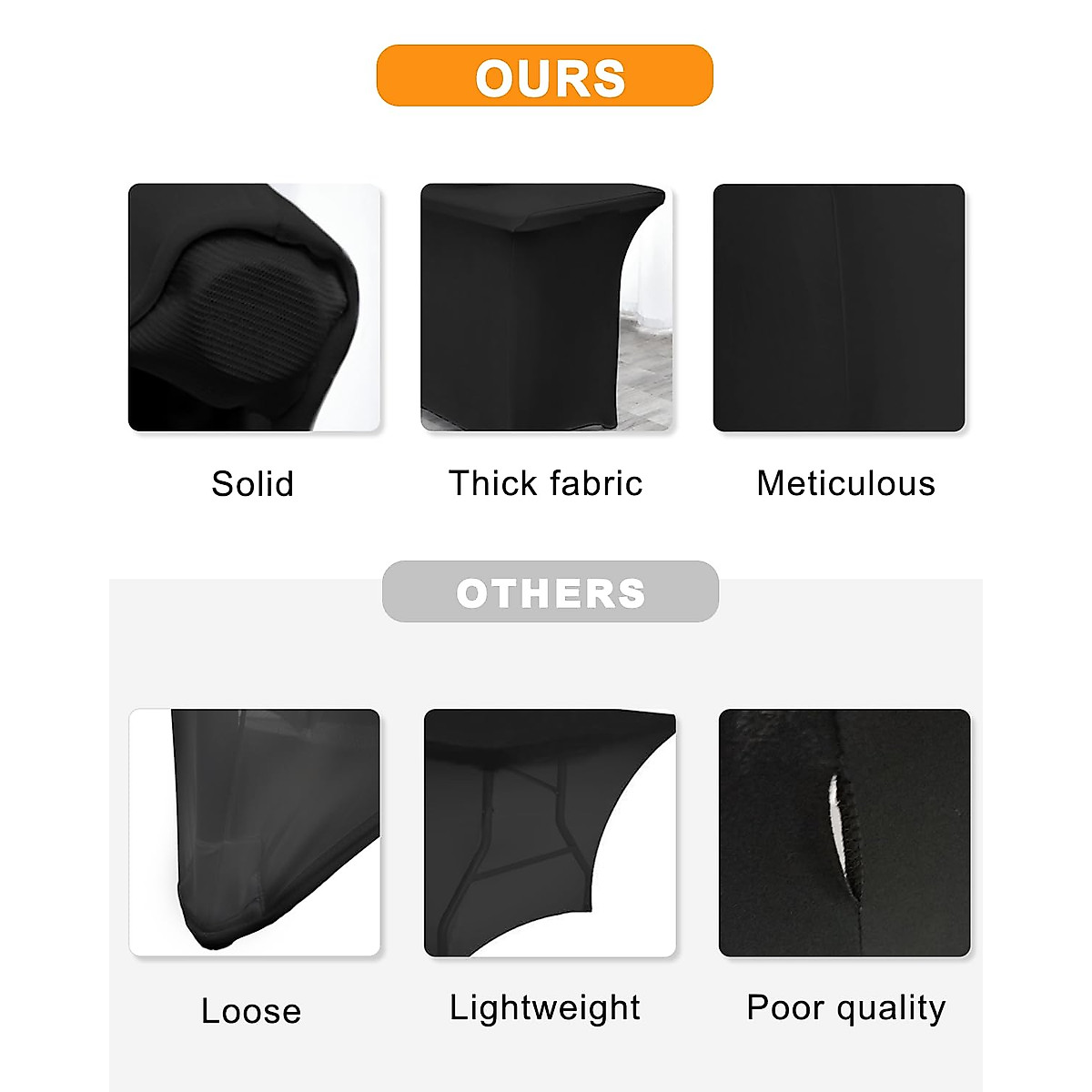 SEPARO - 2Pack, 6FT Spandex Table Cover Fitted Rectangular Tablecloth Stretchable Fabric Lycra Tablecloth 6 ft Wrinkle-Free for Party Dj Tradeshows Banquet Weddings Cocktail, 2 Pcs