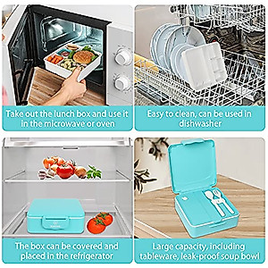 Wagindd Bento Lunch Box for Kids, Leak-proof Bento-style Kid Snack Containers with 4 Compartments, Bento Boxes with Utensils and Handle for School