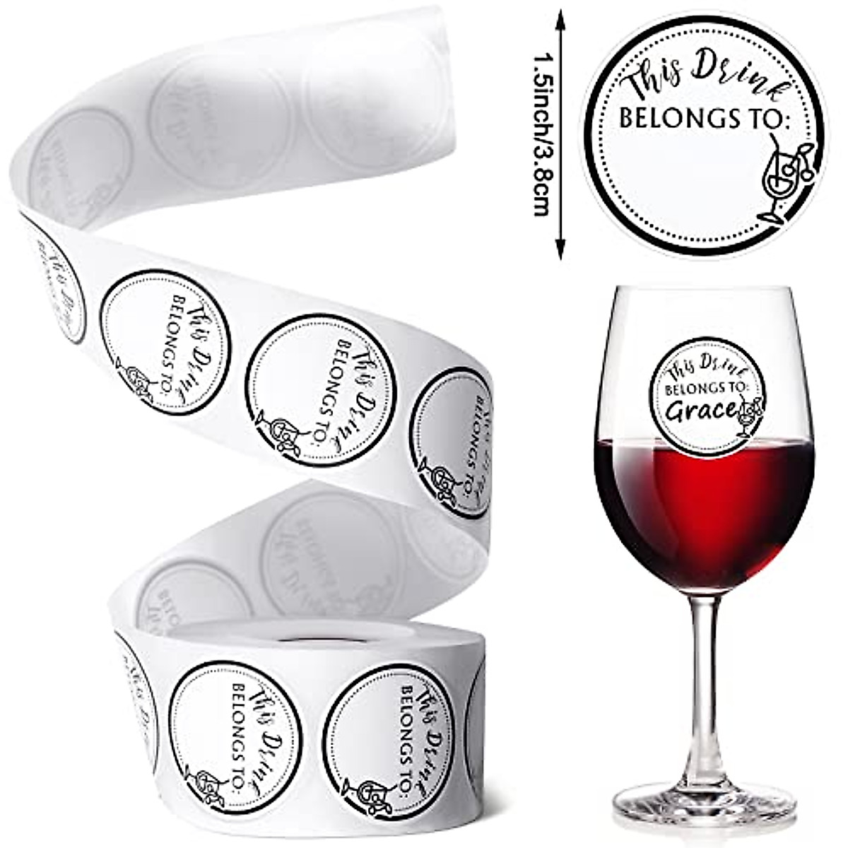 Zonon 600 Pieces Drink Markers Stickers Blank Drink Labels This Drink Belongs to Sticker Cup Marker Sticker Roll for Christmas Party Wedding Drink Supplies, 1.5 Inch